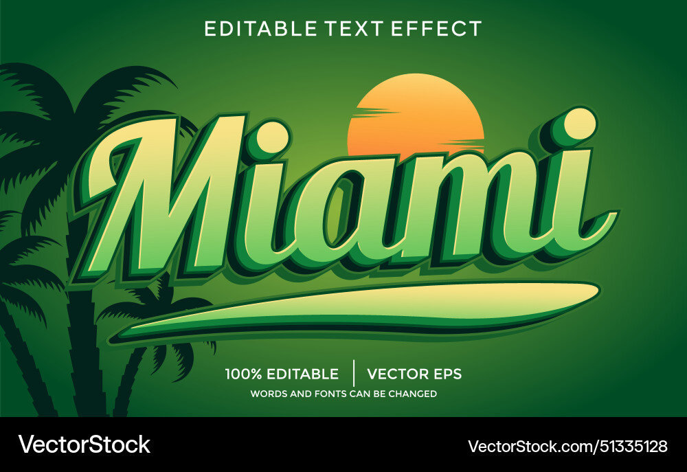 Miami 3d text effect template Royalty Free Vector Image