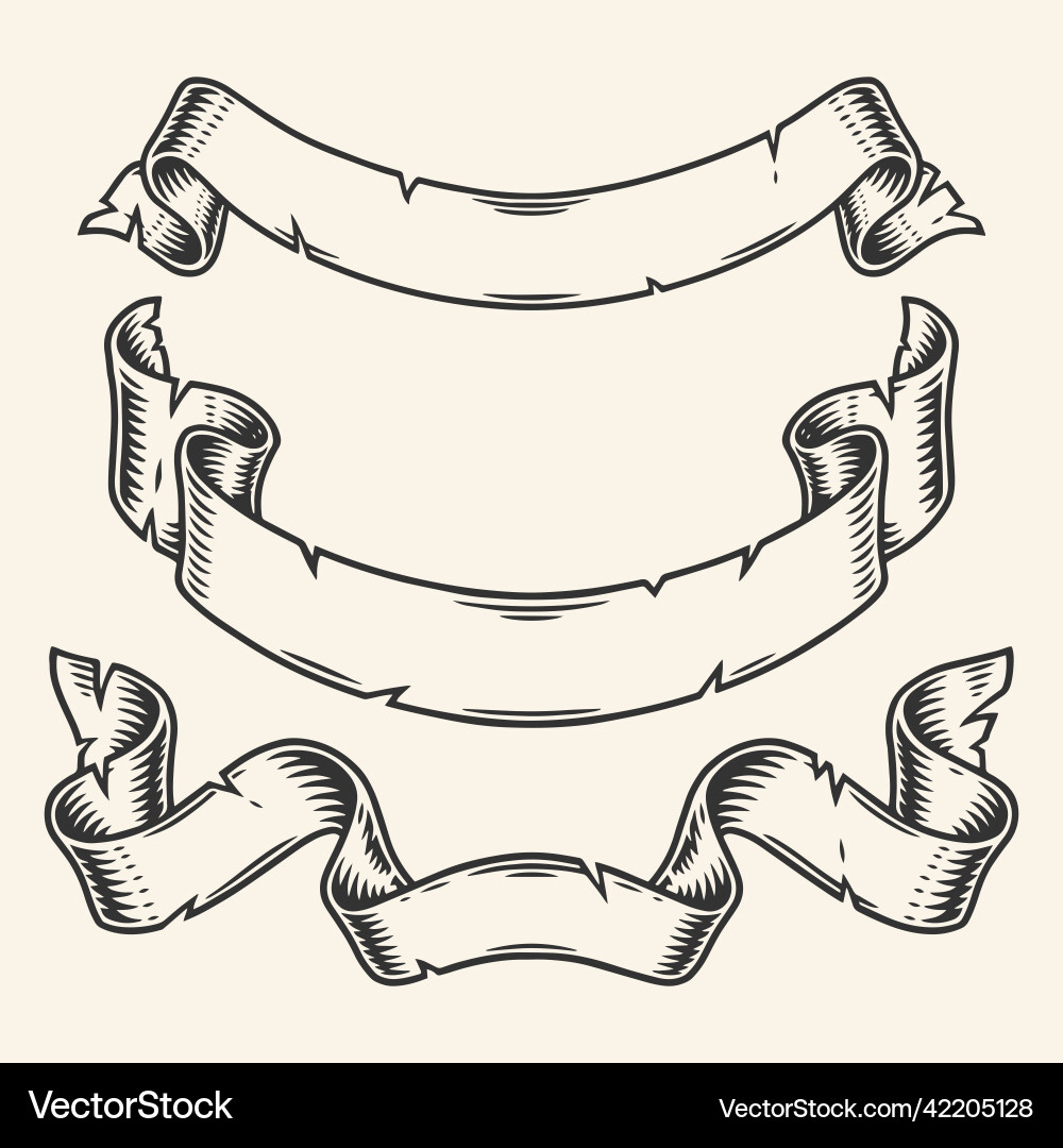Ribbons set sketch vintage monochrome Royalty Free Vector