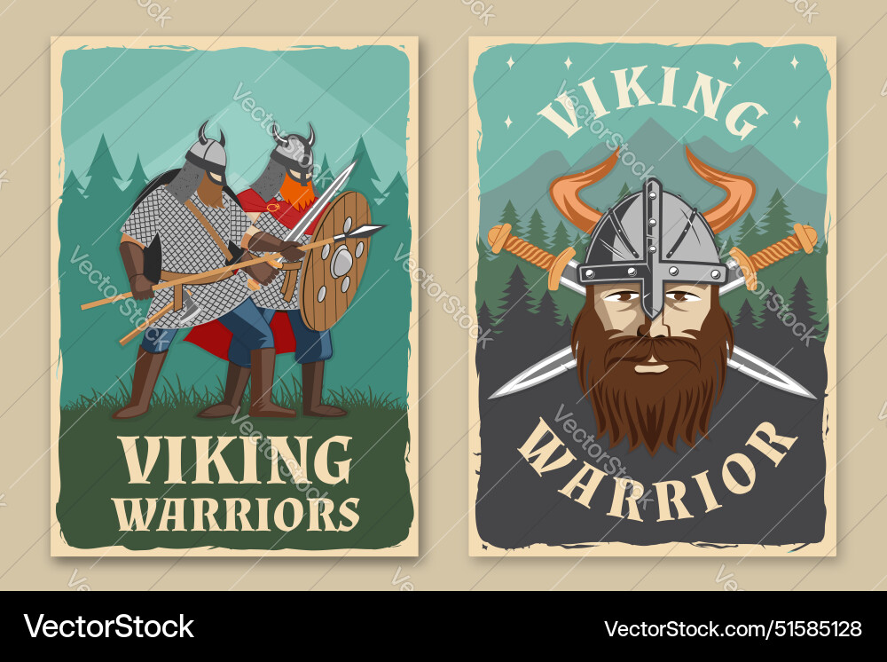 Set of viking warrior retro posters Royalty Free Vector