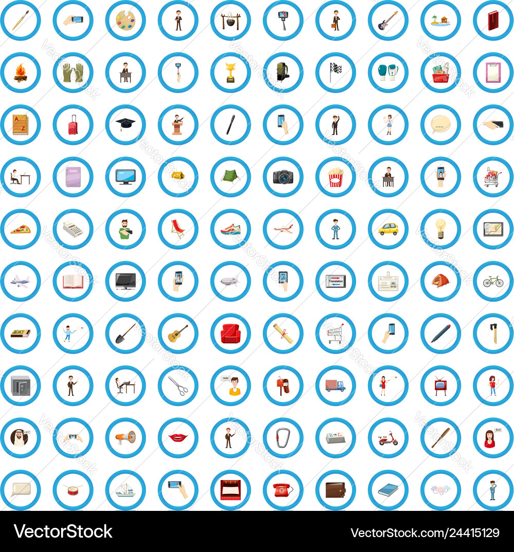 100 Intention Icons - Cartoon Style Royalty Free Vector