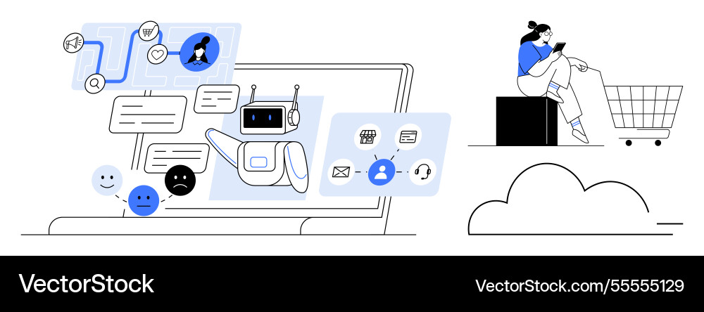 Conversational Ai Enhancing Online Shopping Vector Image