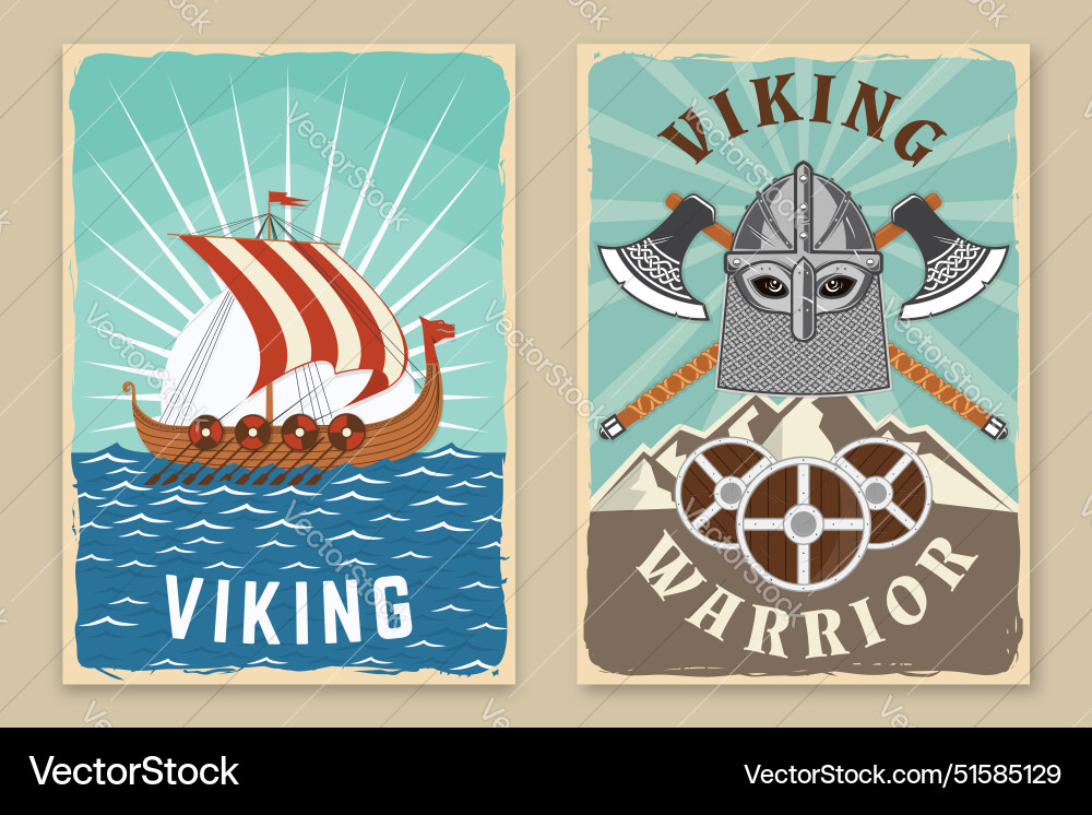 Set of viking warrior retro posters Royalty Free Vector