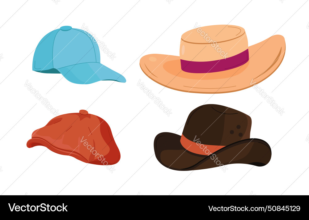 Summer hat collection cap panama Royalty Free Vector Image