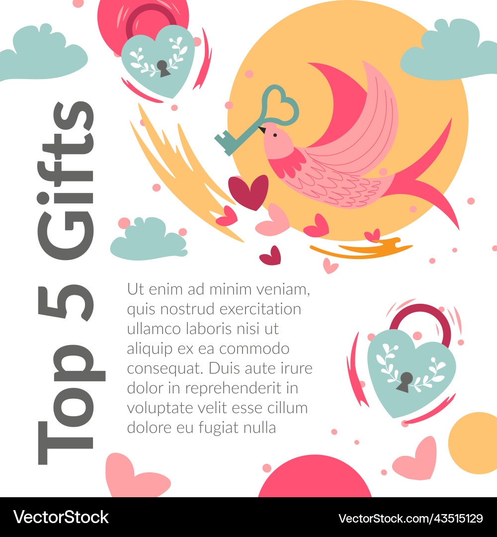 Top five gifts romantic presents on holidays Vector Image
