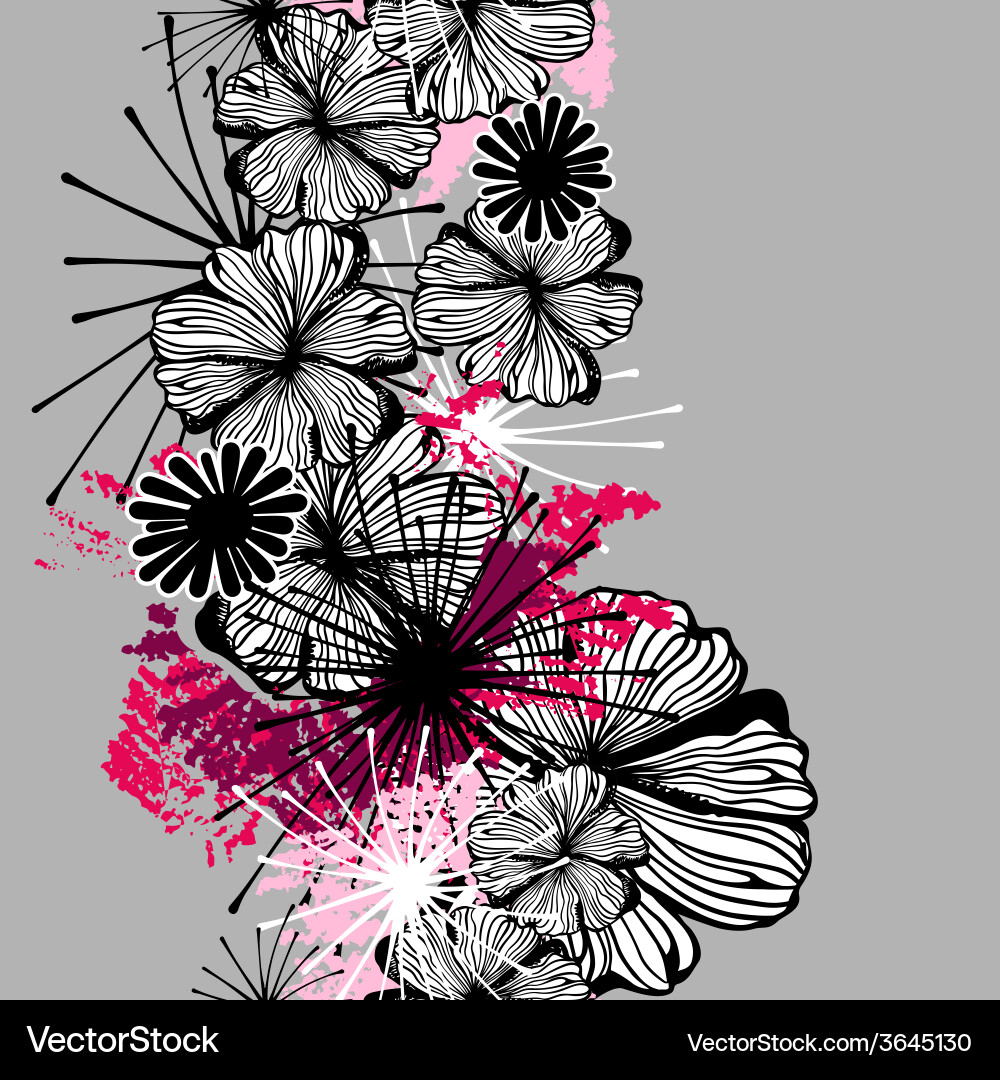 Doodle seamless flower ink pattern Royalty Free Vector Image