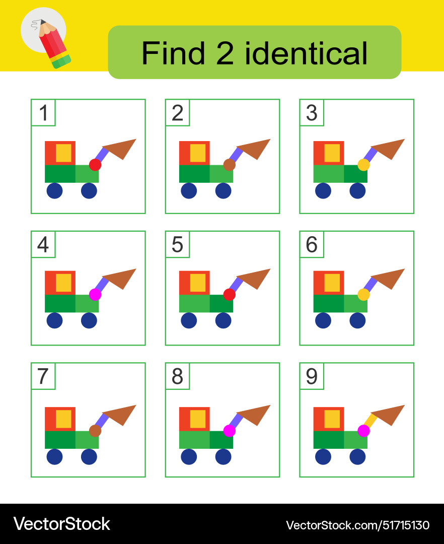Fun puzzle game find two identical excavators Vector Image