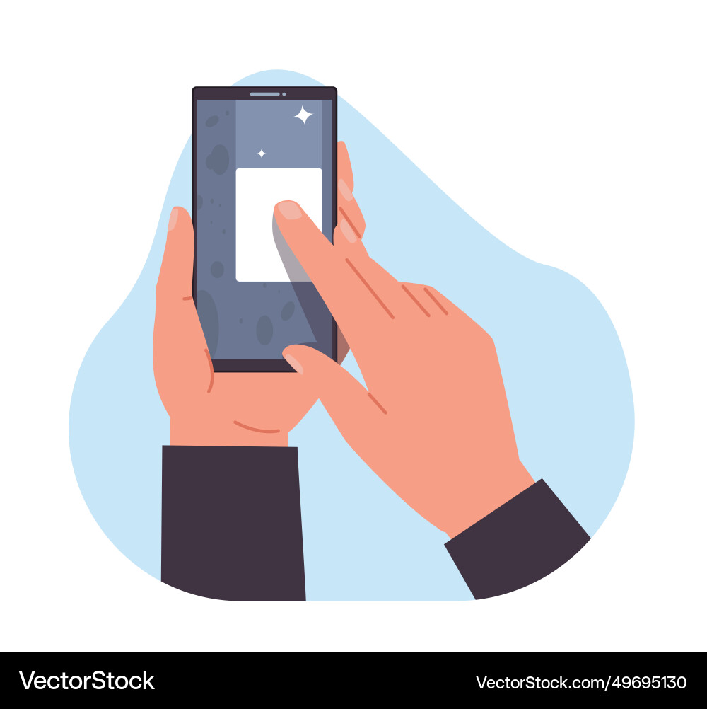 Man cleans dirty phone screen with special Vector Image