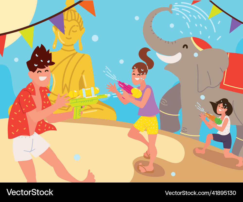 People celebrating songkran Royalty Free Vector Image