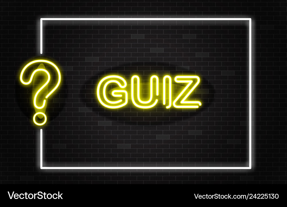 Quiz banner with yellow neon text and question Vector Image
