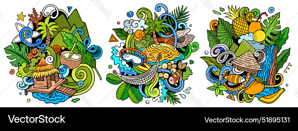 Bora-bora cartoon doodle designs set Royalty Free Vector