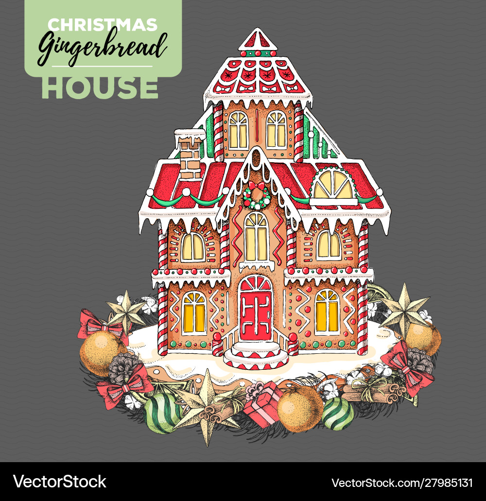 Hand drawing christmas gingerbread house Vector Image
