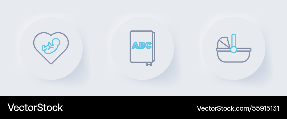 Set line baby stroller abc book and inside heart Vector Image