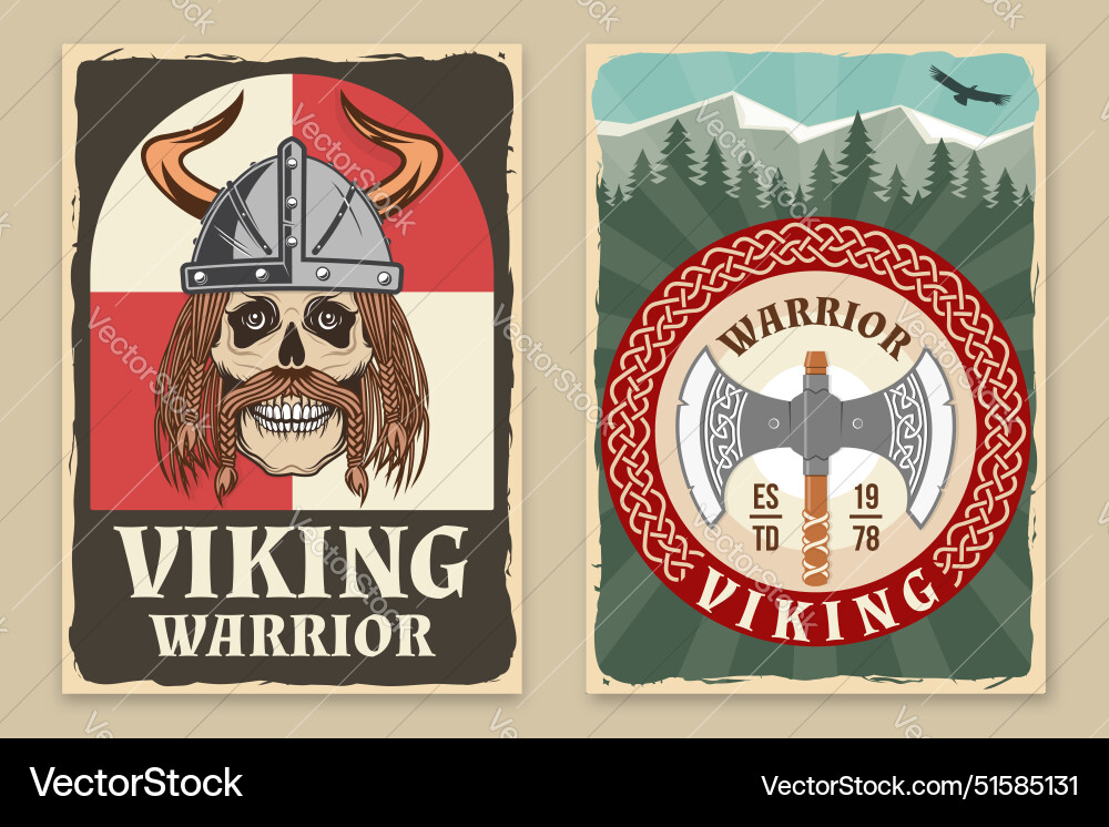 Set of viking warrior retro posters Royalty Free Vector