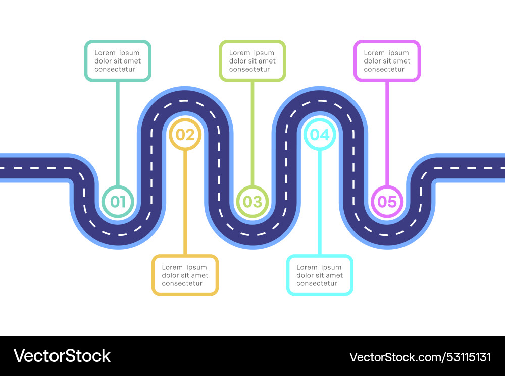 Wavy roadmap infographic with five steps Vector Image