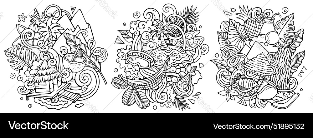 Bora-bora cartoon doodle designs set Royalty Free Vector