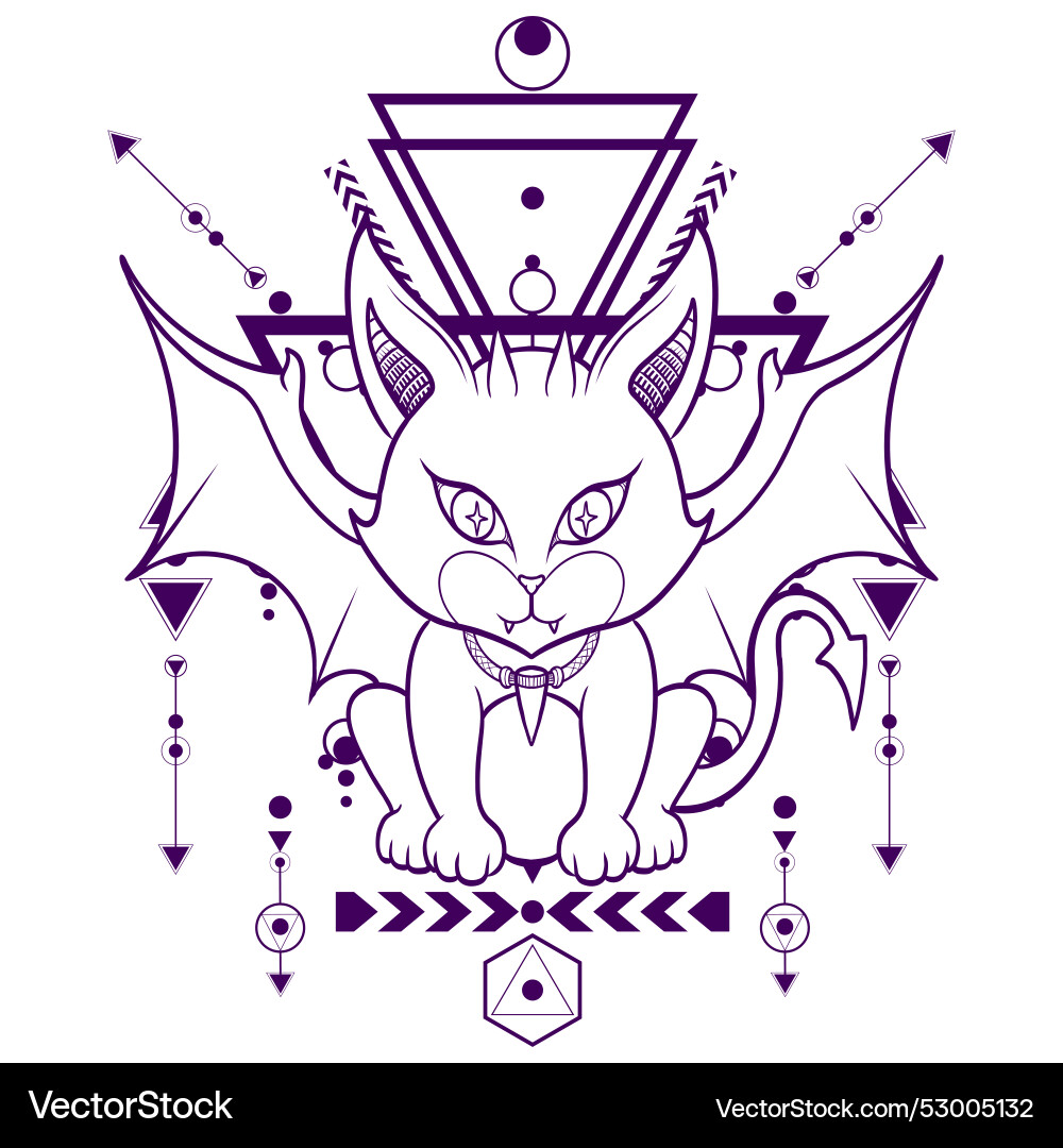 Devil kitty artwork with geometrical background Vector Image