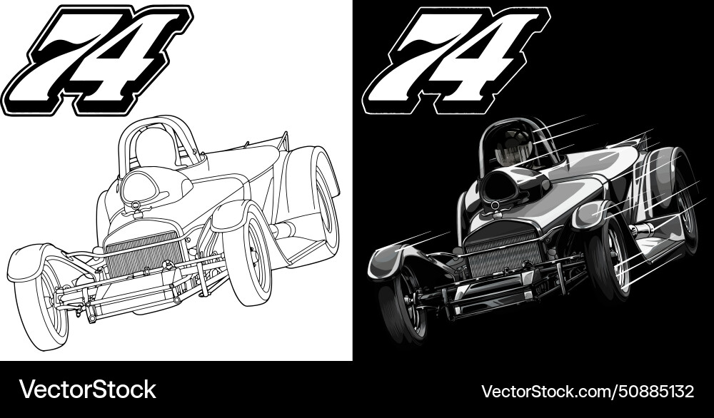 Grey drag racing car with black strip Royalty Free Vector