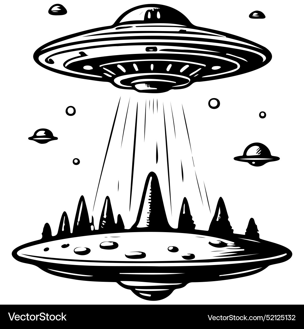 Isolated UFO Line Art - Single Line Drawing Vector Image