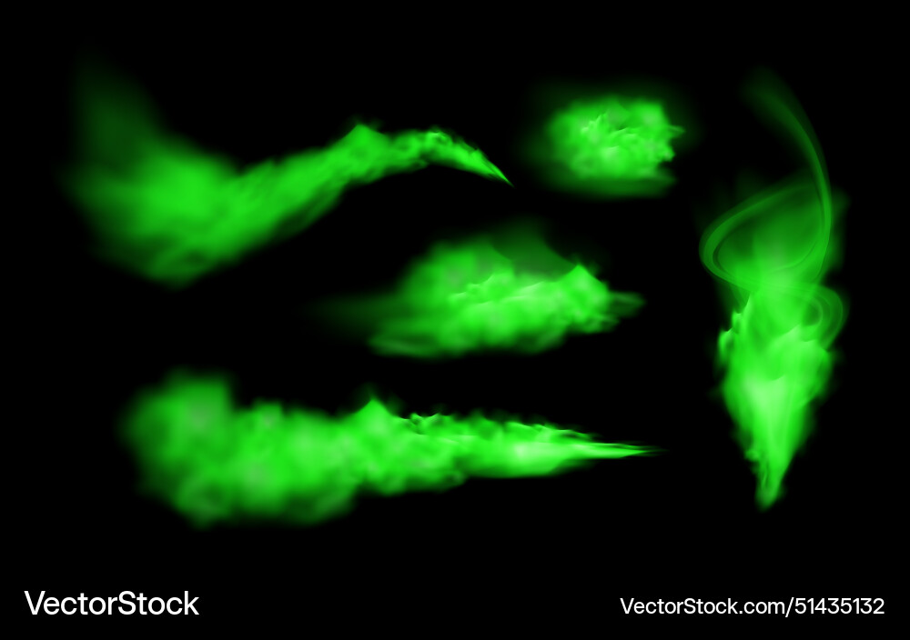 Neon green magic smog play set isolated black Vector Image