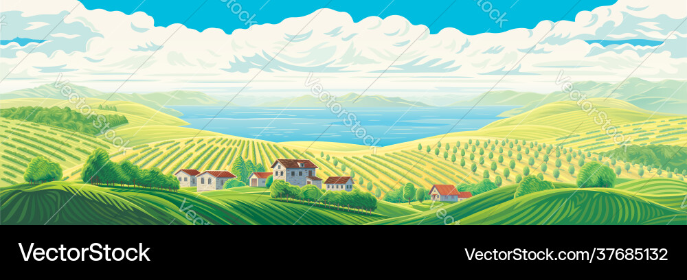 Rural panoramic landscape Royalty Free Vector Image