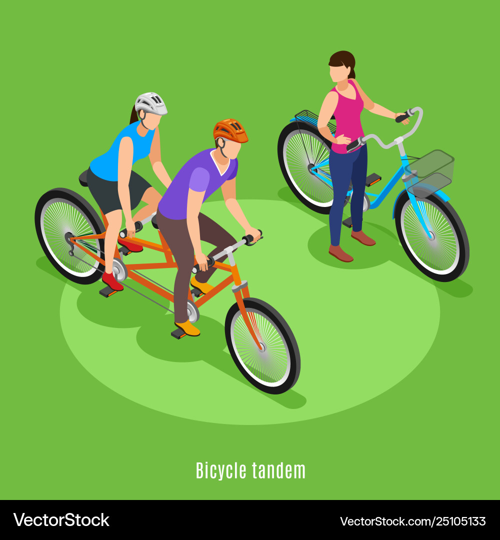Bicycle tandem isometric background Royalty Free Vector