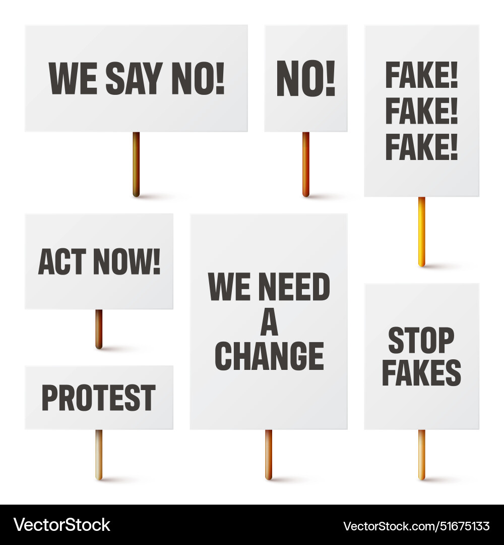 Blank white protest signs with text slogans Vector Image