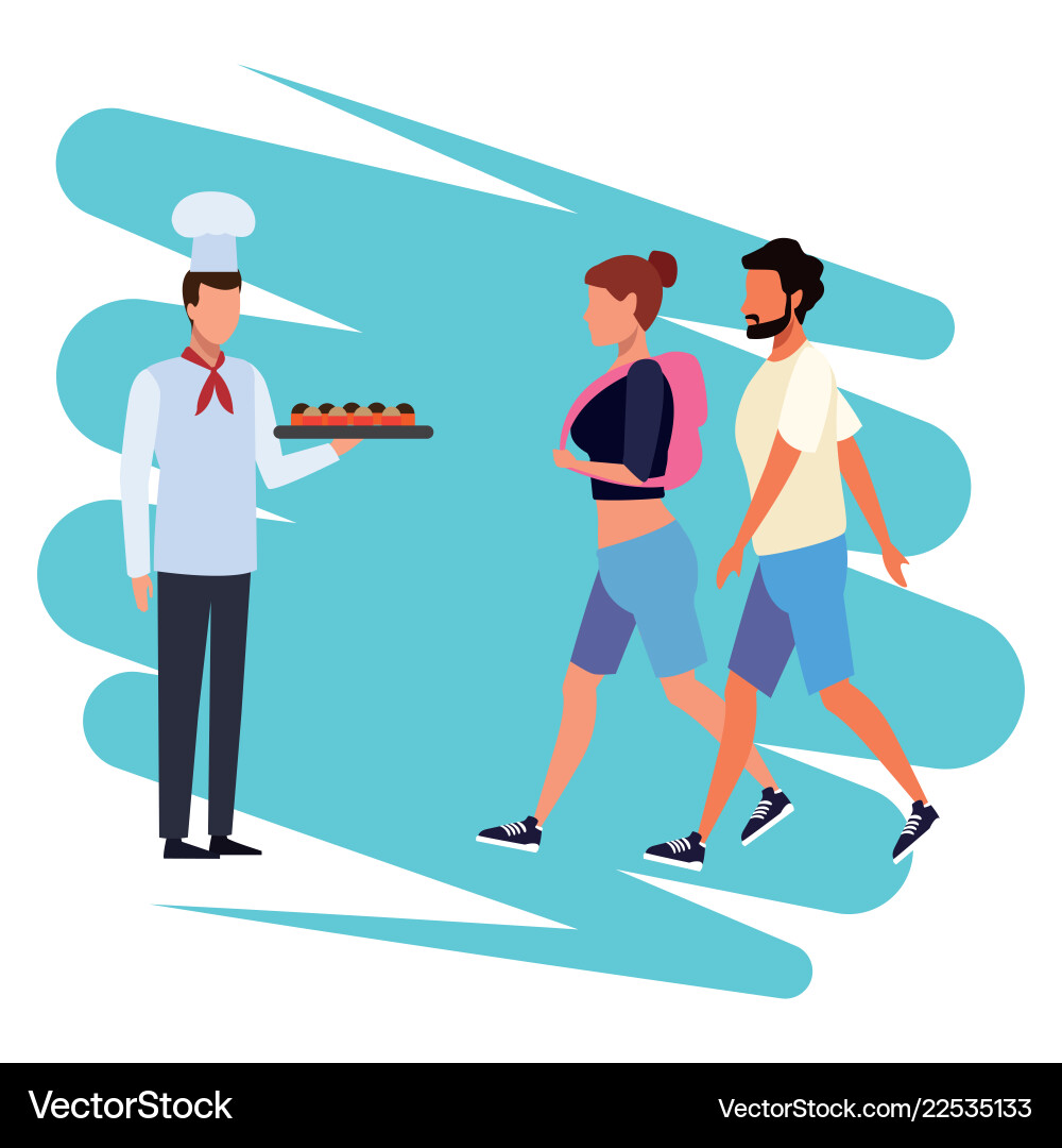 Chef with snacks Royalty Free Vector Image - VectorStock