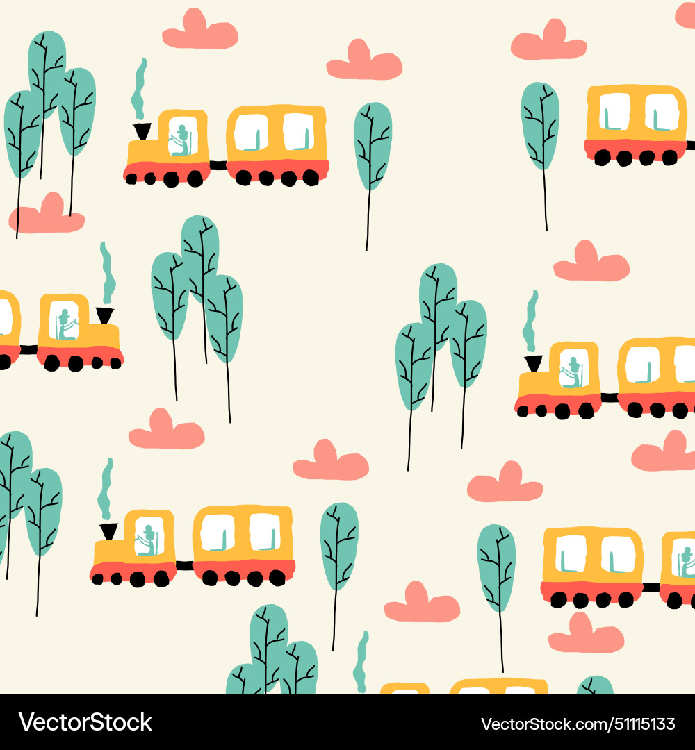 Colorful train and tree pattern for kids Vector Image