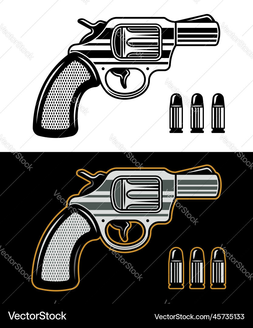 Gun or revolver in two styles Royalty Free Vector Image