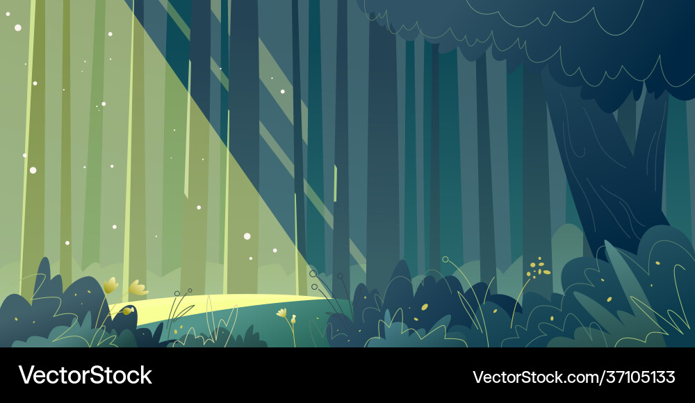 Horizontal forest landscape sunlight breaks Vector Image