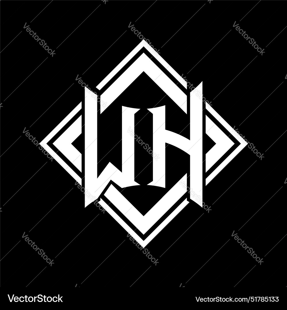 Wh letter logo abstract shield shape with square Vector Image