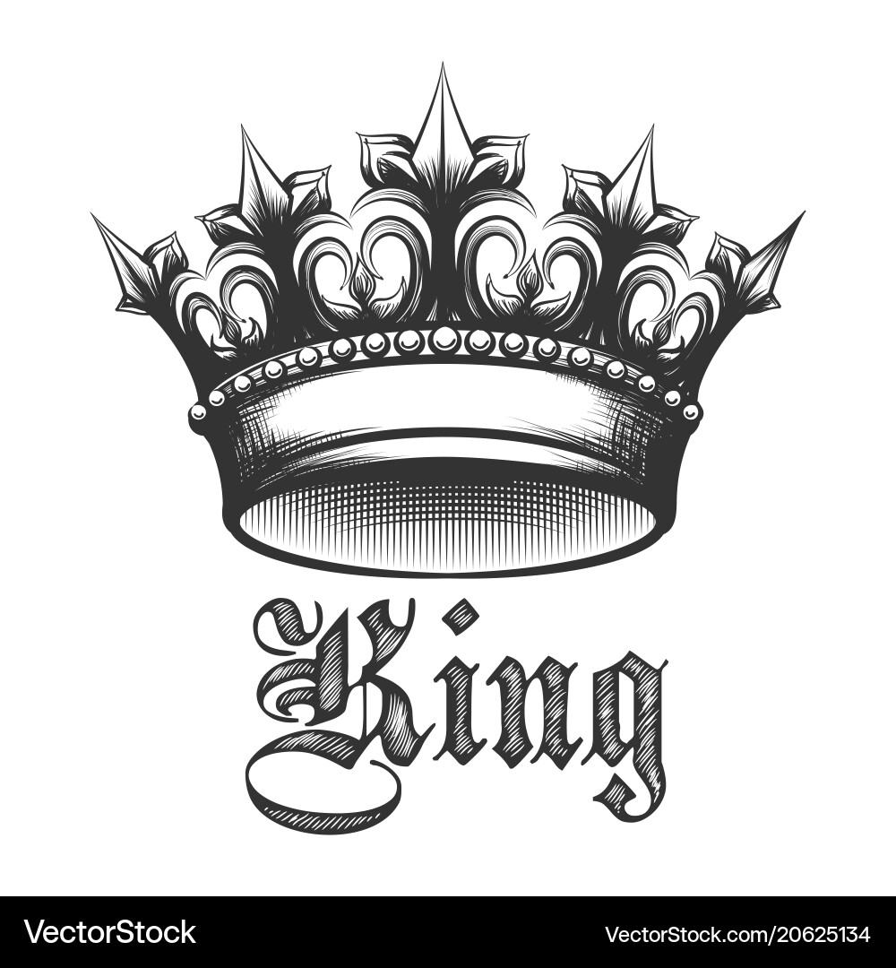 Black King Crown - Engraving Style Royalty Free Vector Image