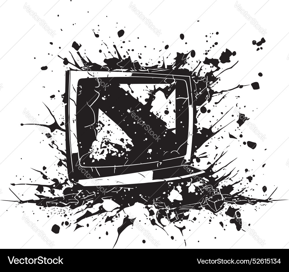Fractured flatpanel graphic of smashed tv Vector Image