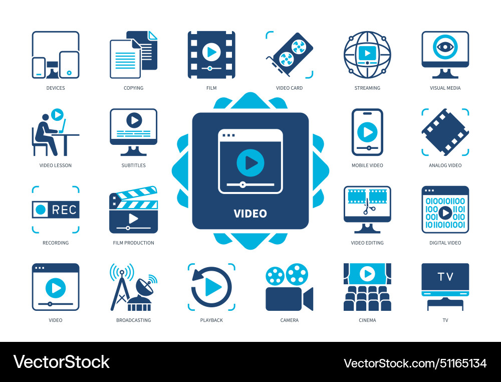 Video solid icon set Royalty Free Vector Image
