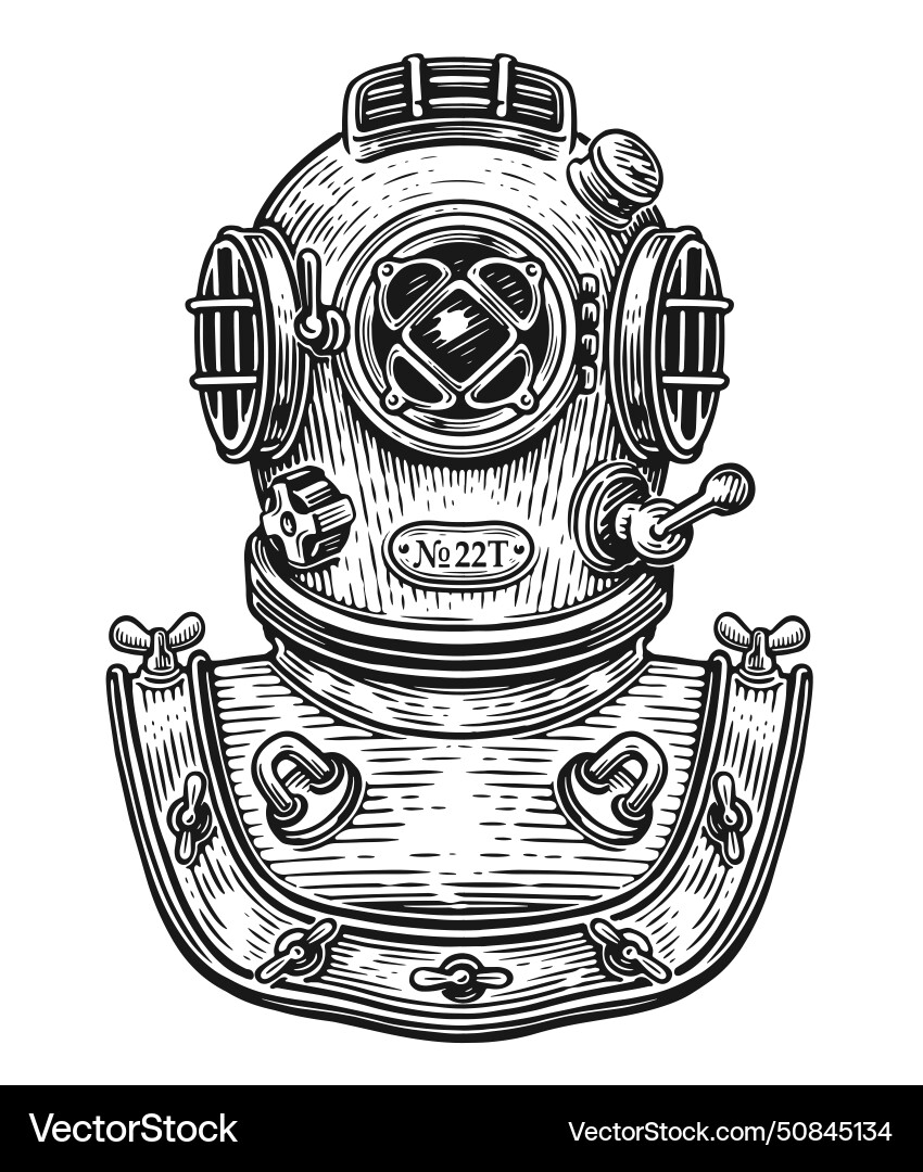 Vintage underwater diving helmet hand drawn Vector Image