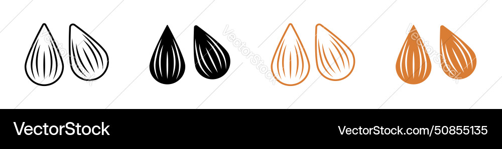 Almond icon set kernel nut milk symbol Royalty Free Vector