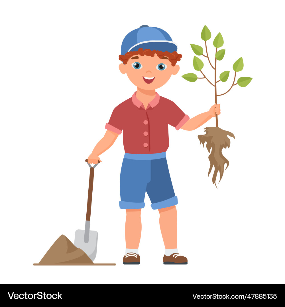 Little boy planting a tree Royalty Free Vector Image