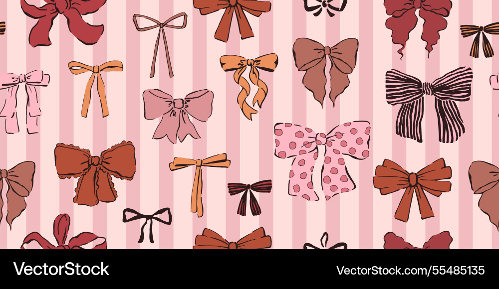Seamless pattern with hand drawn bows ribbons Vector Image