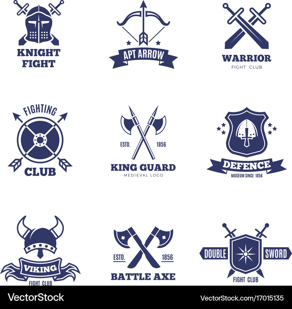 Vintage warrior sword and shield labels knight Vector Image