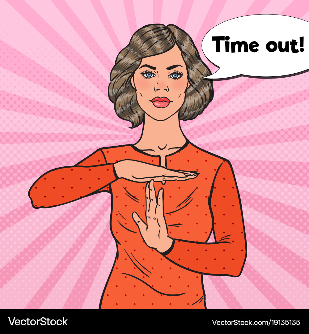 Woman Showing Stop Sign - Timeout Gesture Vector Image