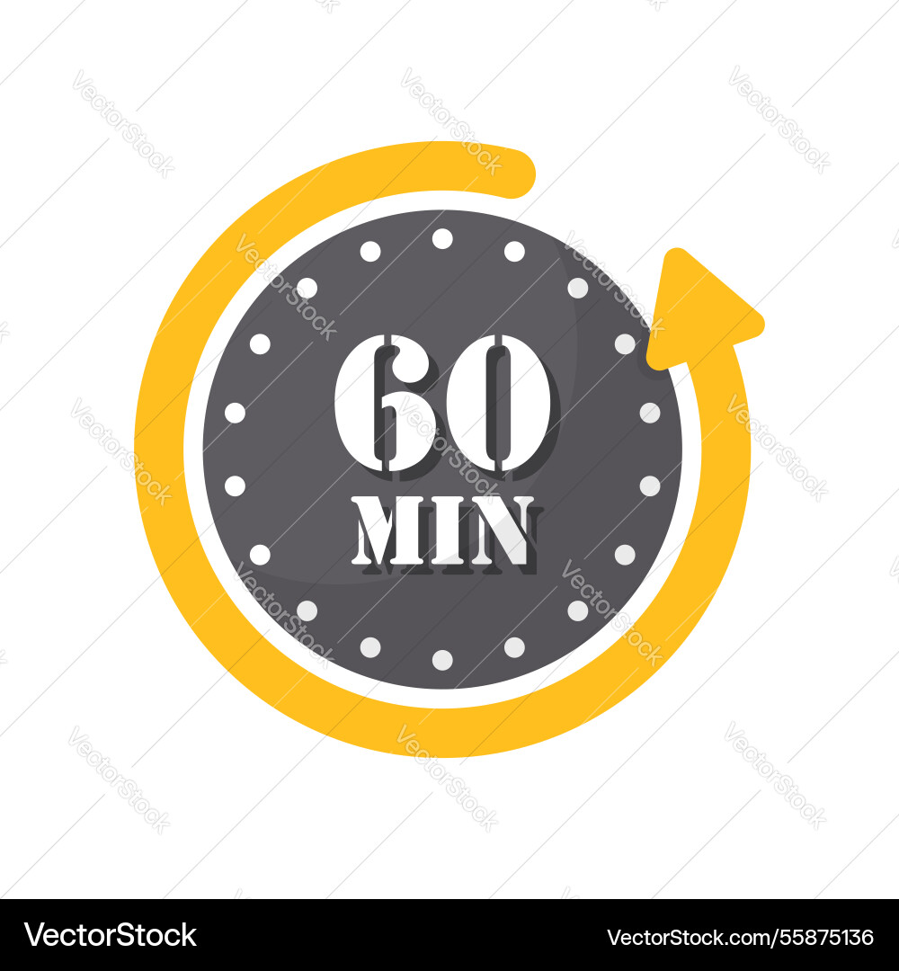 60 minutes on stopwatch icon in flat style clock Vector Image