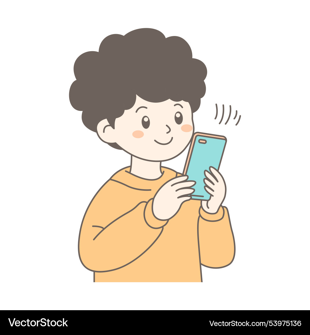 Cute boy cartoon character playing gadget with Vector Image