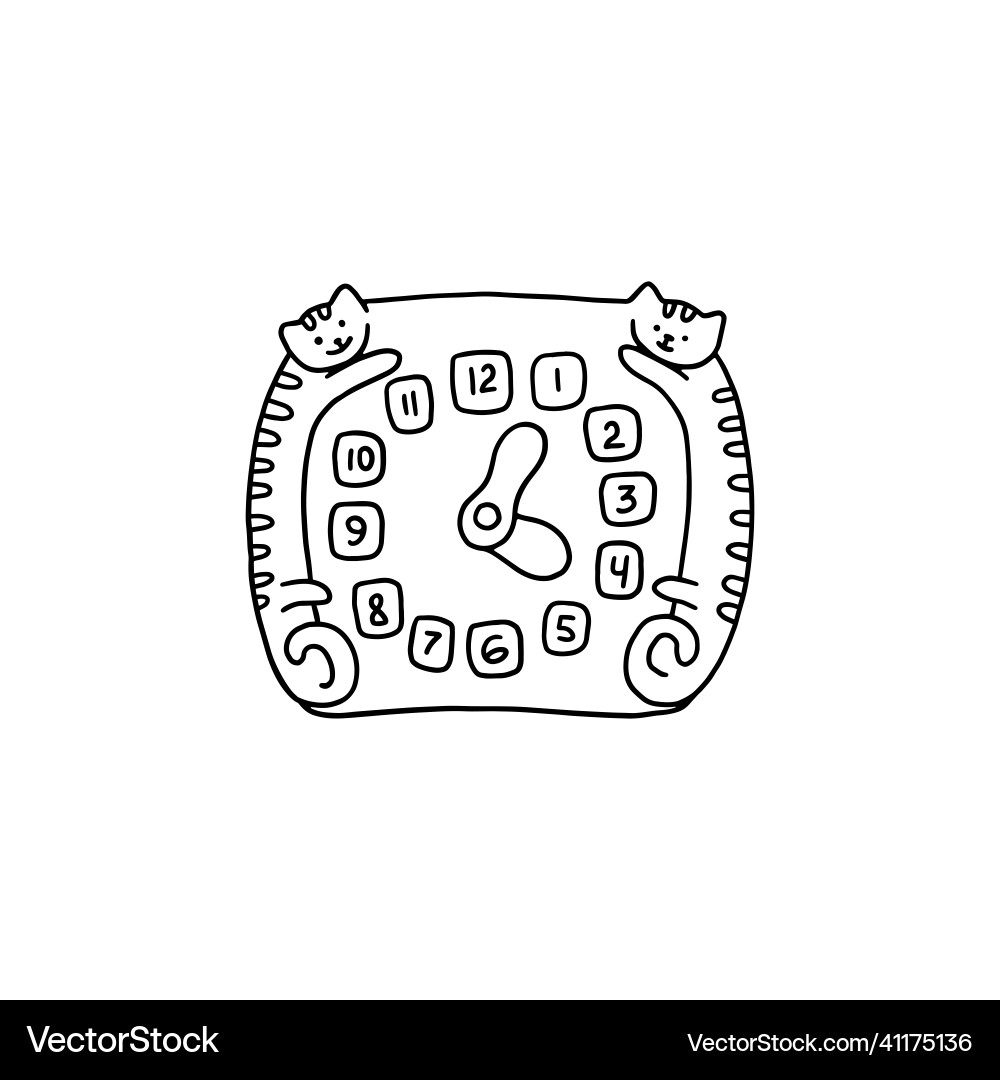 Cute childish clock with cats in doodle style Vector Image