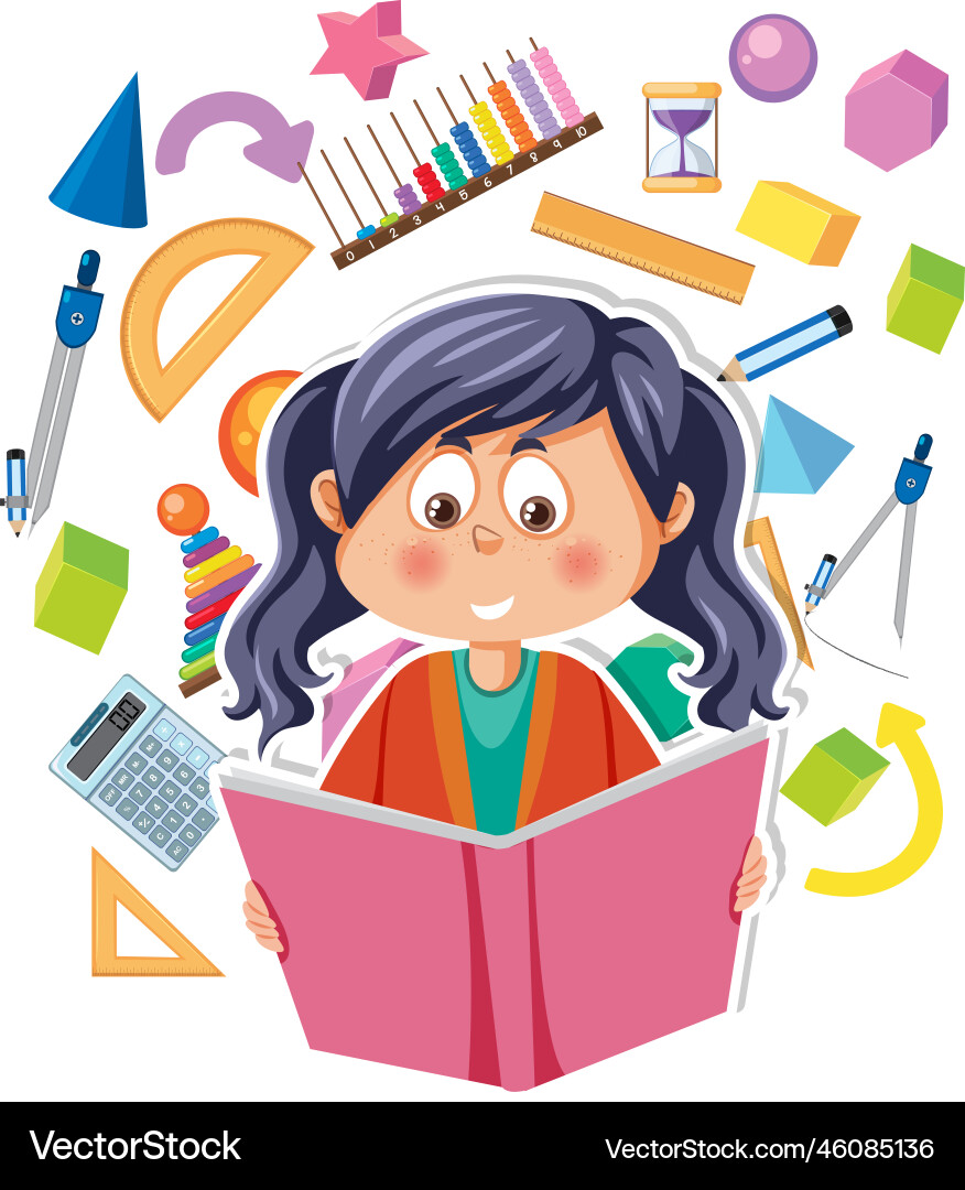 Girl reading math book Royalty Free Vector Image