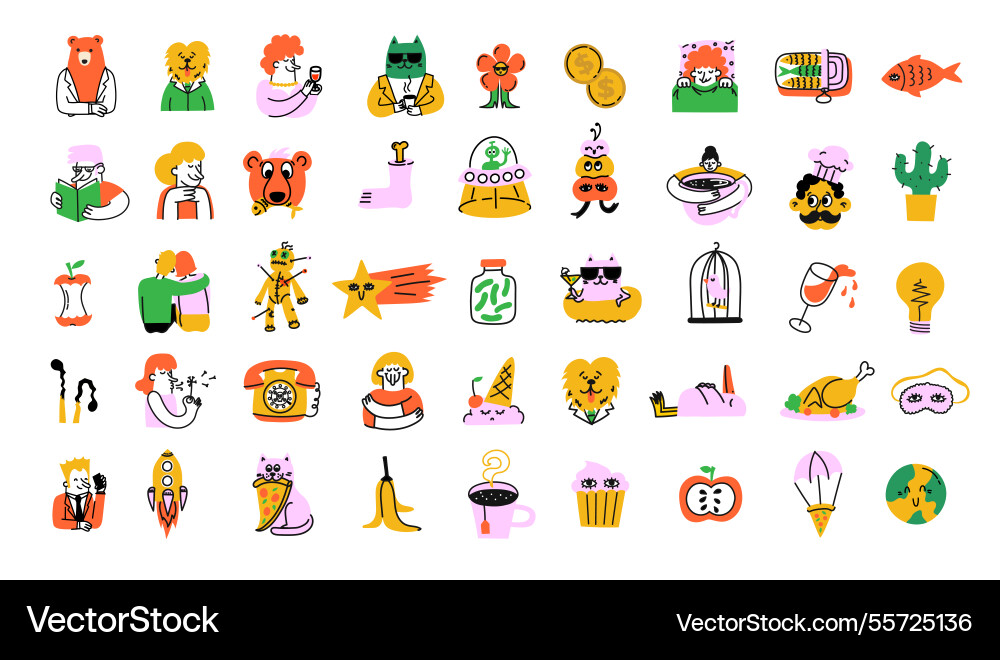 Groovy hipster 90s style avatars stickers Vector Image
