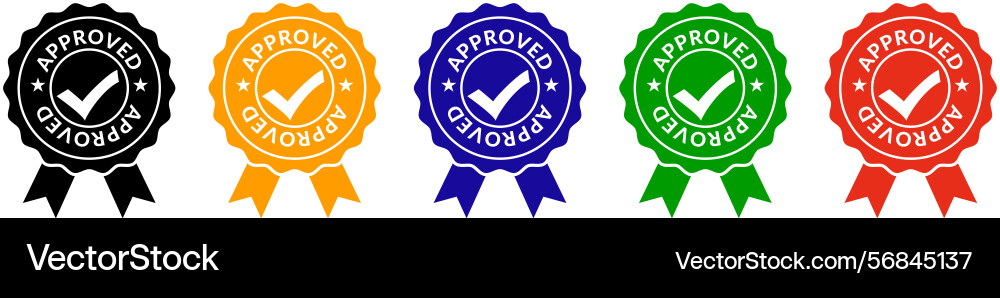 Colorful approved badges with checkmarks Vector Image