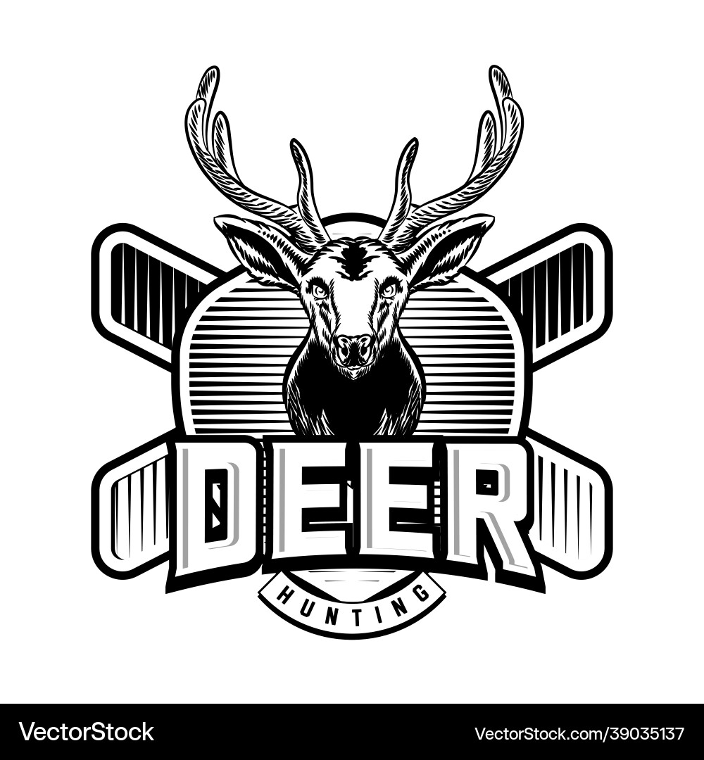 Hunting logo badge emblem with deer Royalty Free Vector
