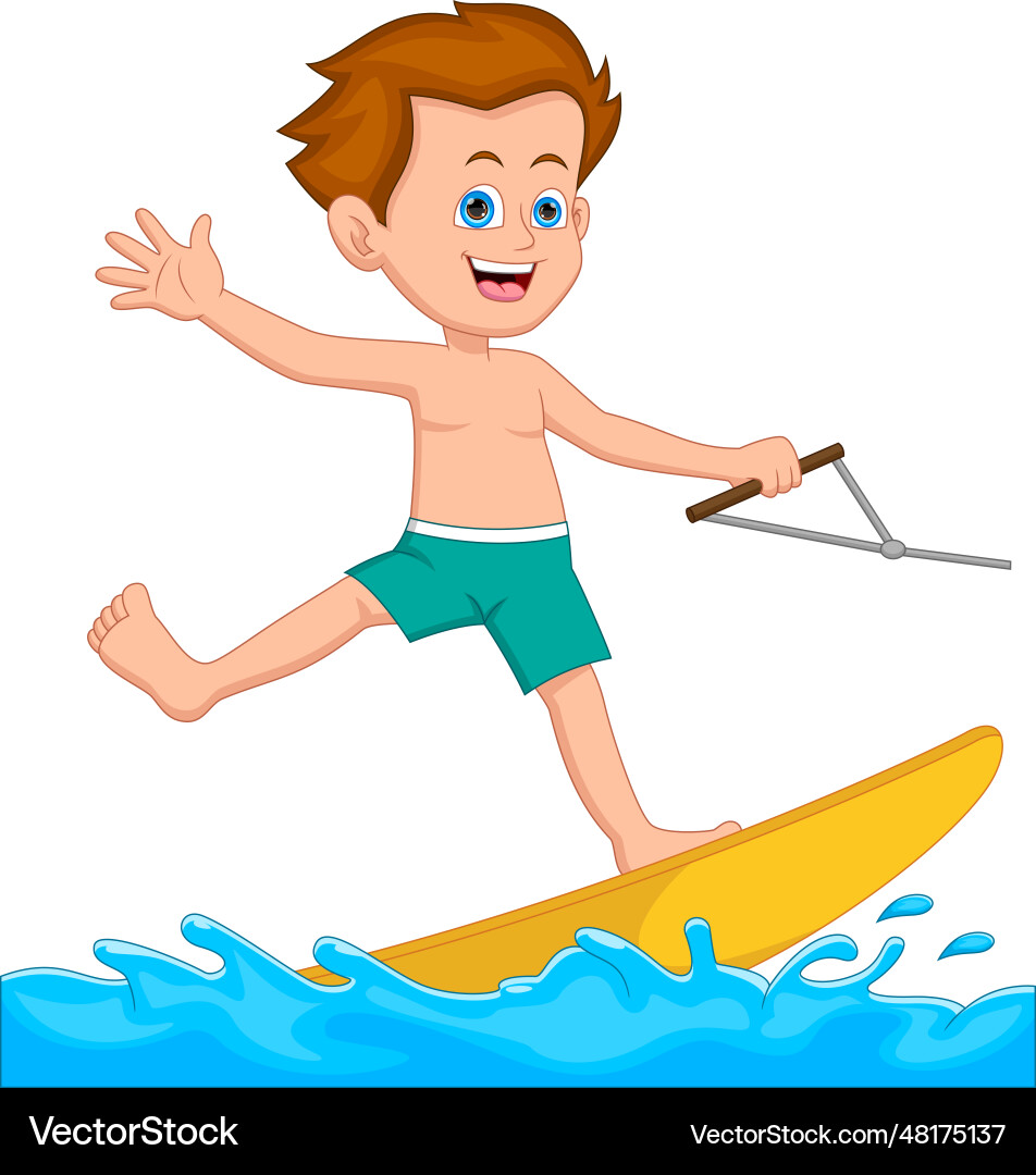 Little boy playing water ski Royalty Free Vector Image