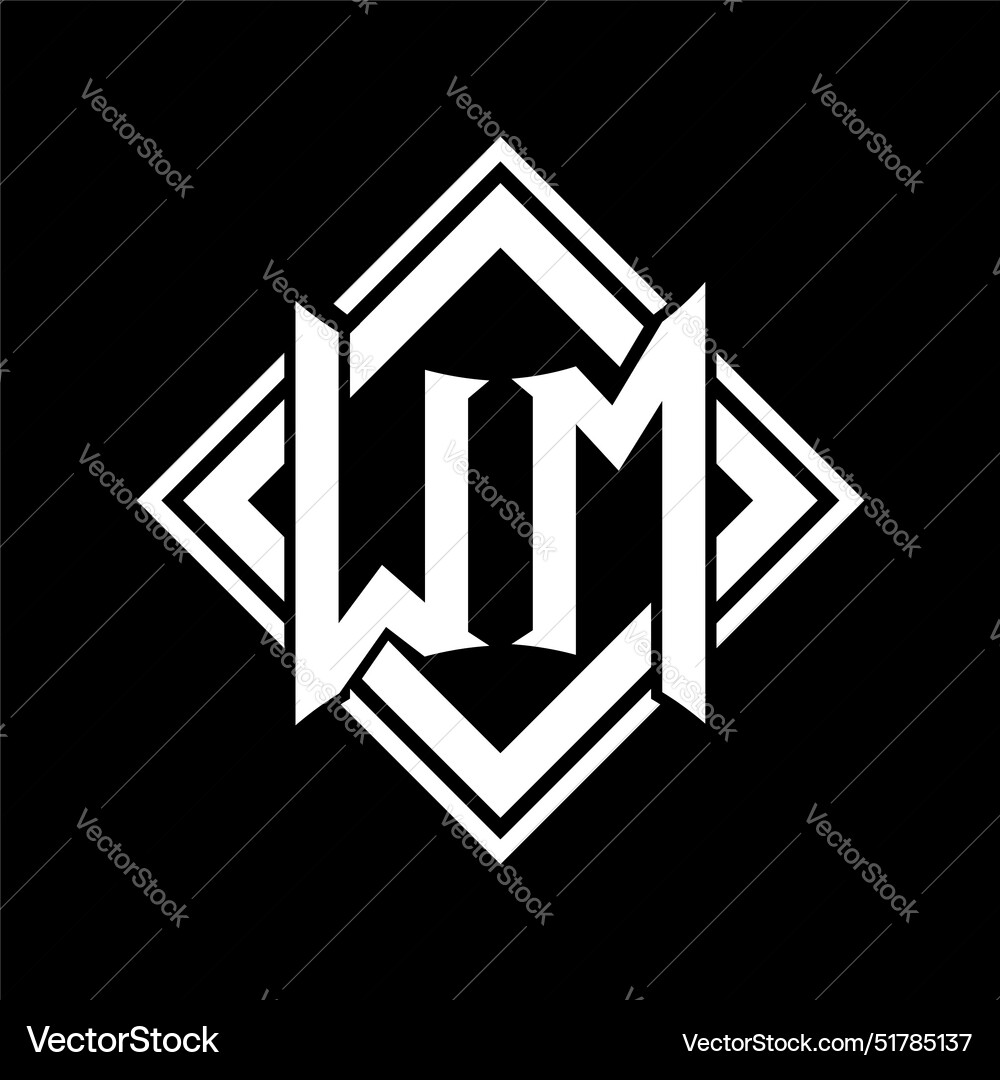 Wm letter logo abstract shield shape with square Vector Image