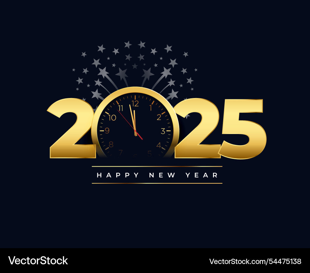 2025 new year clock dark background with bursting Vector Image